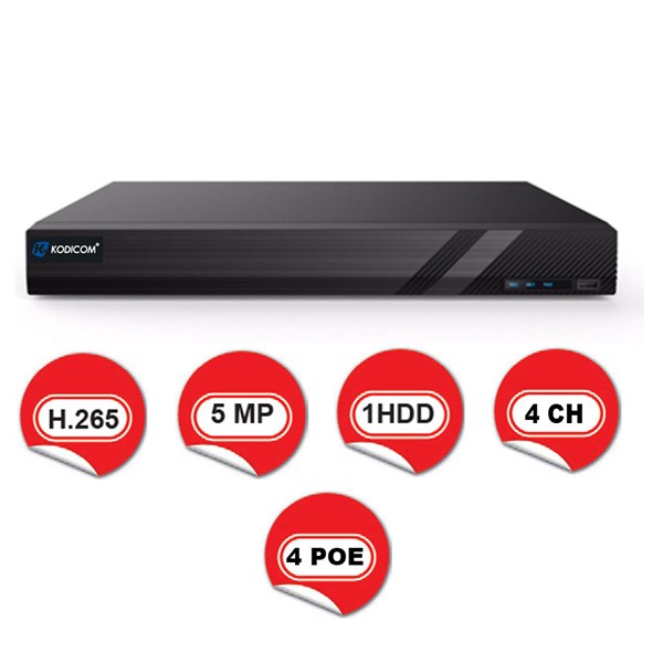 Kodicom KD-3204H1-4P-C / 4 Kanal 4 PoE 5 Megapiksel NVR Kayıt Cihazı ...